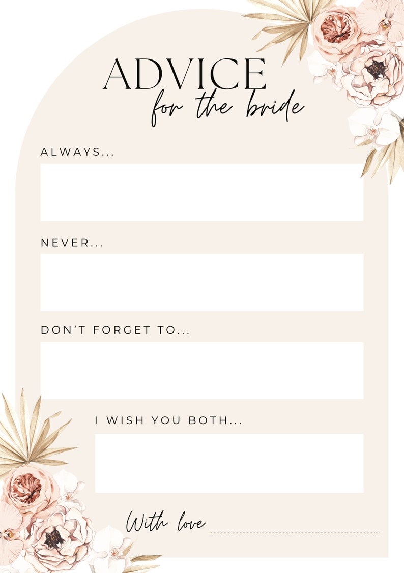 Advice for the Bride Bridal Shower Game Instant Download Printable - Etsy