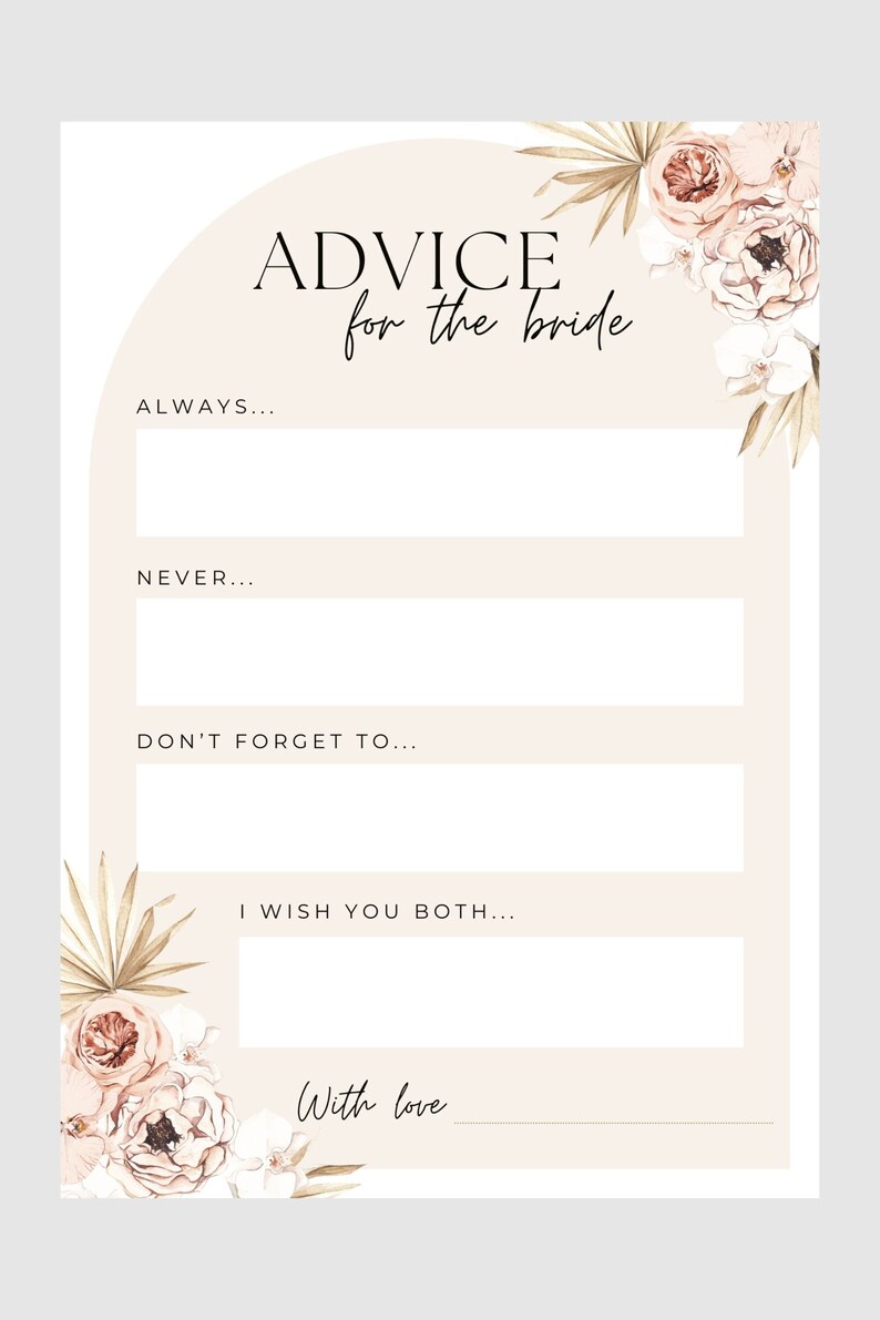 Advice for the Bride Bridal Shower Game Instant Download Printable - Etsy
