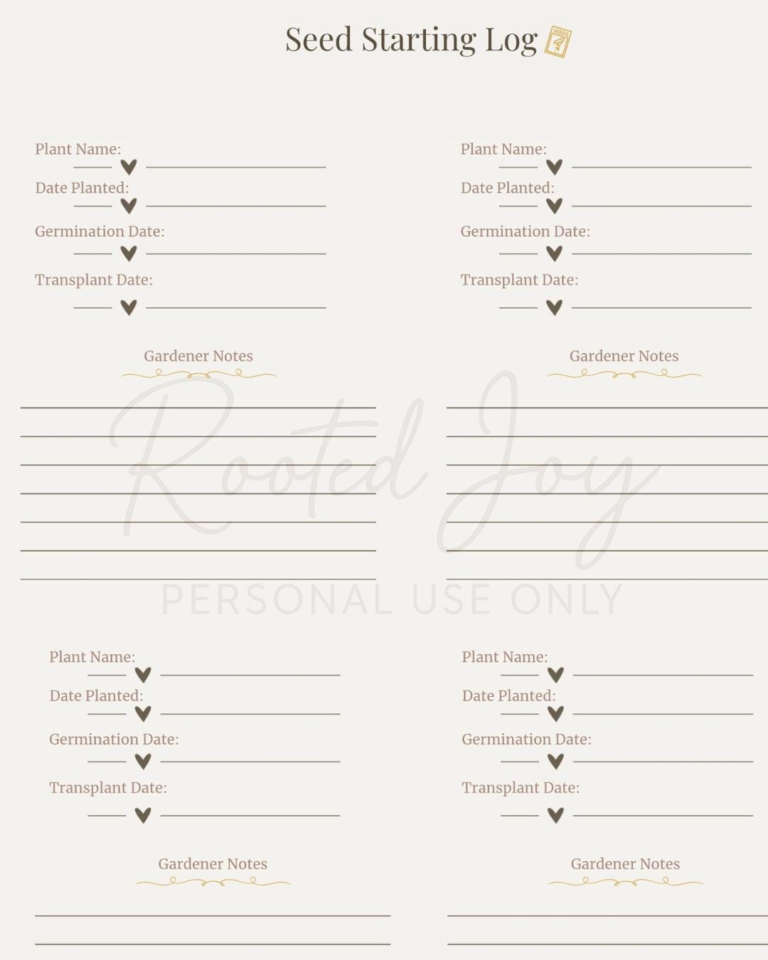 Seed Starting Log | Printable Garden Tracker | Plant Germination and ...