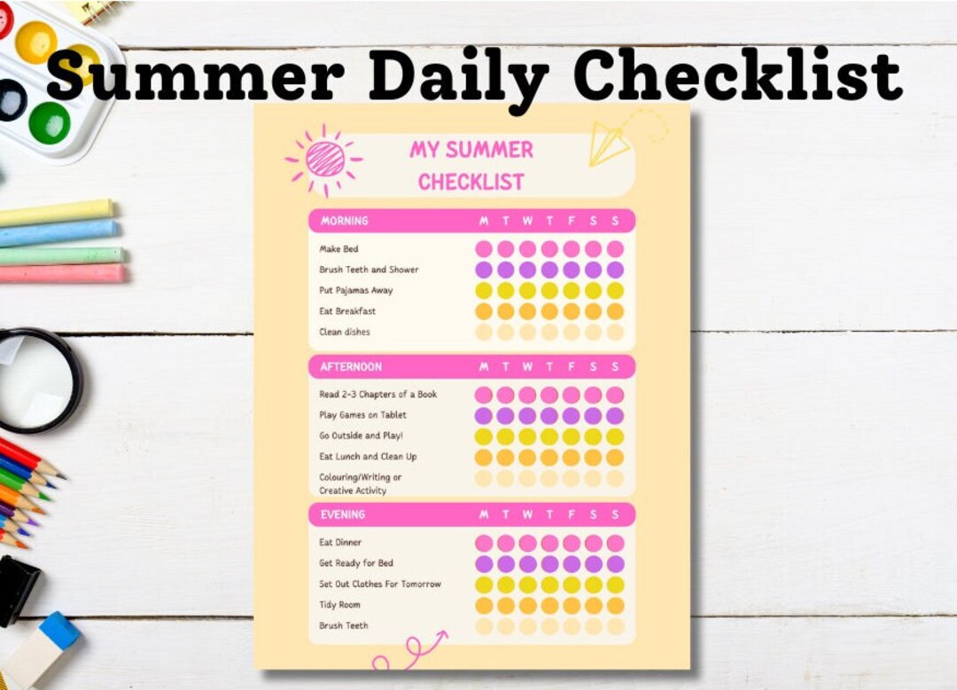 Daily Summer Routine Checklist for Kids - Etsy