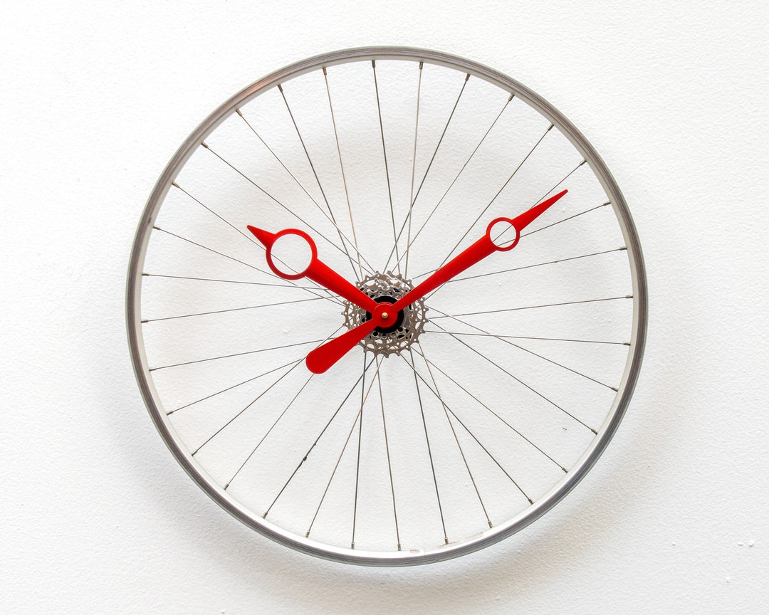 Bike Wheel Clock, Large, Wall, Cycle, Unique, Steampunk, Decor, Modern ...