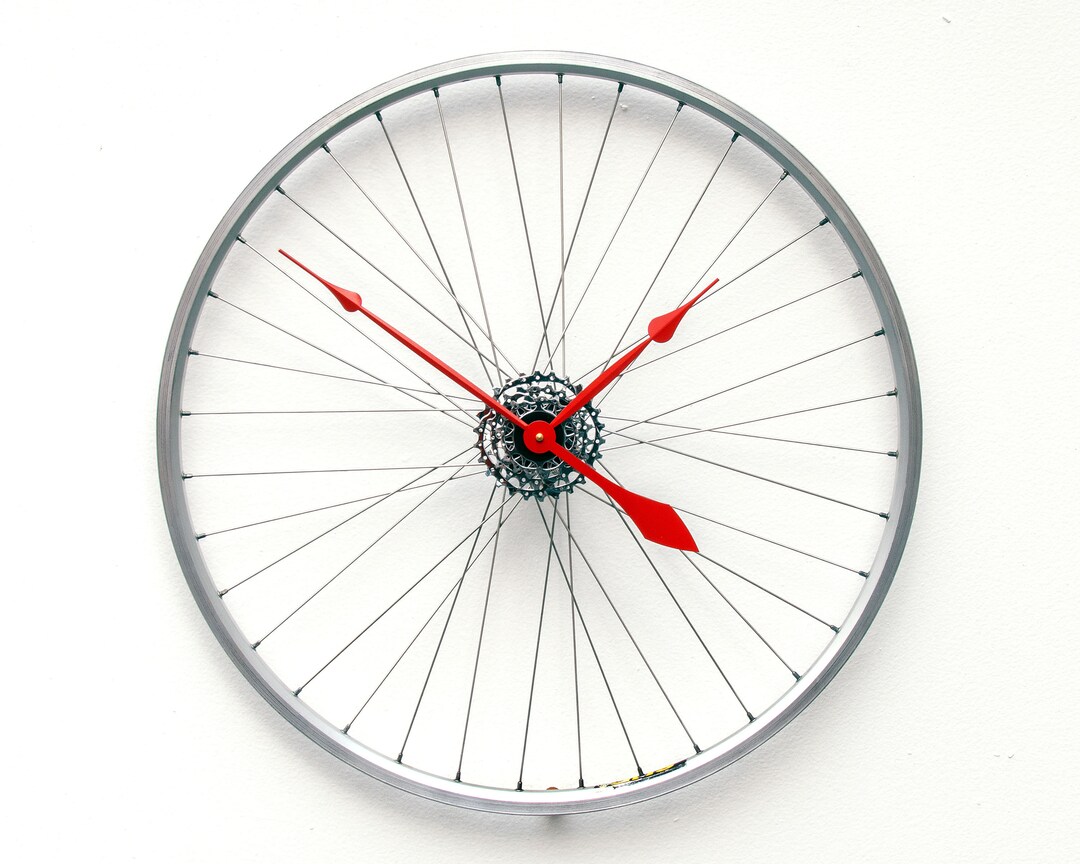 Bike Wheel Clock, Large, Wall, Gear, Cycle, Steampunk, Bicycle, Modern ...