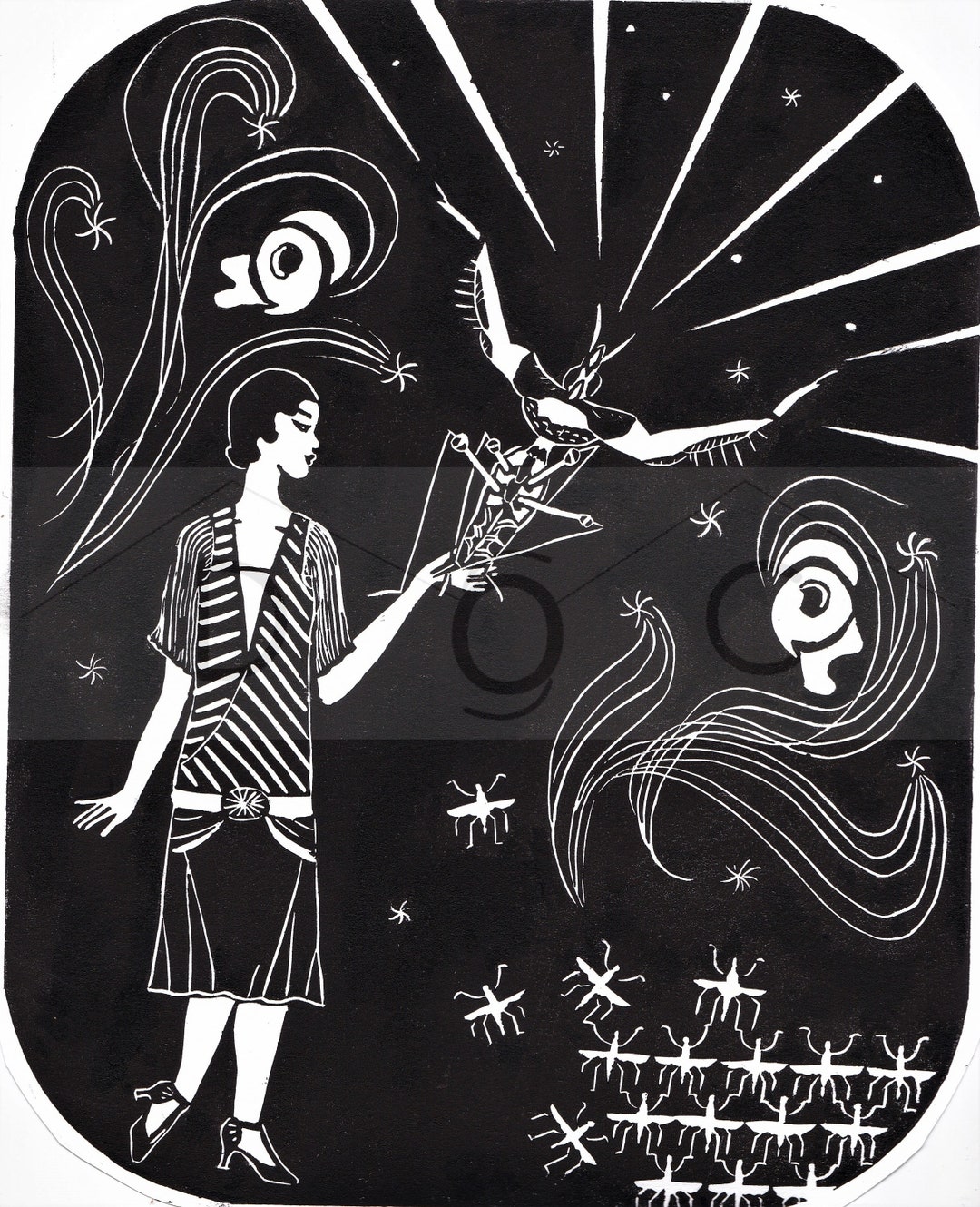 Mantis Macrocosm - Lino Cut Print, Linocut, Relief Print, Handmade, OAK ...