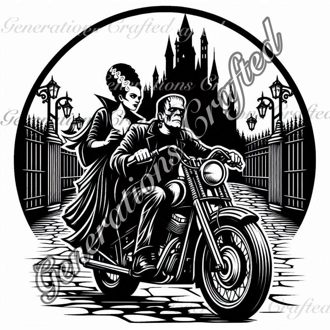Frank and His Bride Cruising on a Motorcycle Three Pack SVG and PNG ...