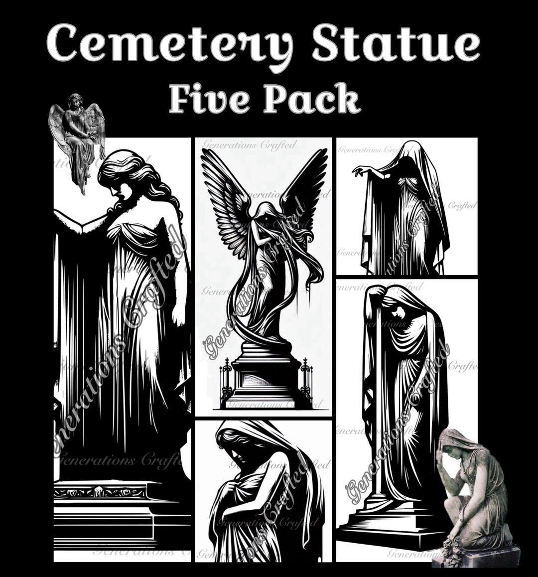 In Memory- Cemetery Statues and Angels 5 Pack SVG and PNG Bundle - Etsy