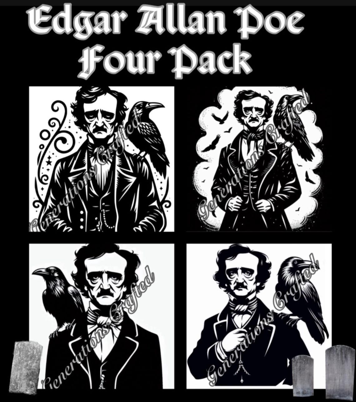 Edgar Allan Poe Bust Four Pack SVG and PNG Bundle - Etsy