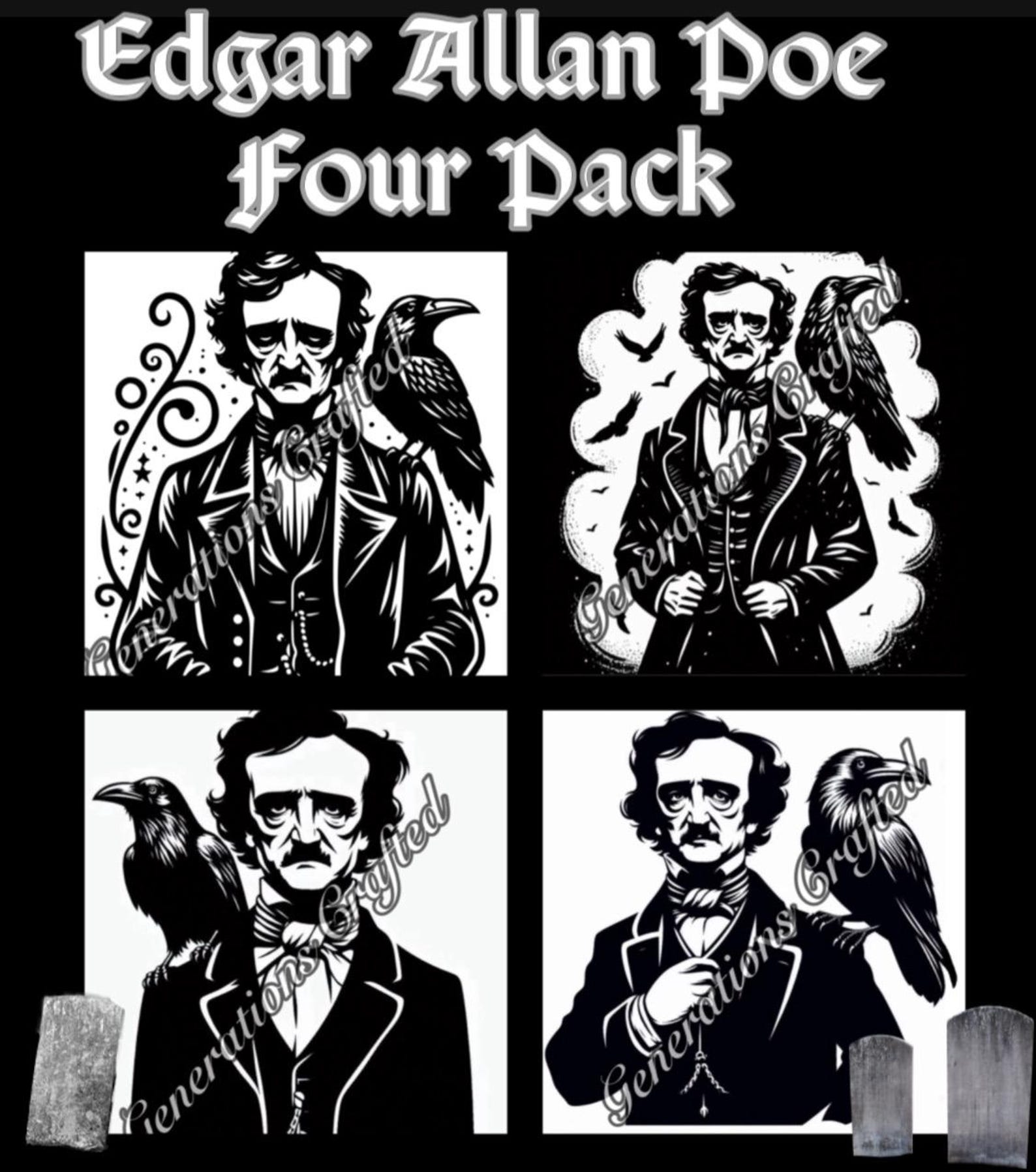 Edgar Allan Poe Bust Four Pack SVG and PNG Bundle - Etsy