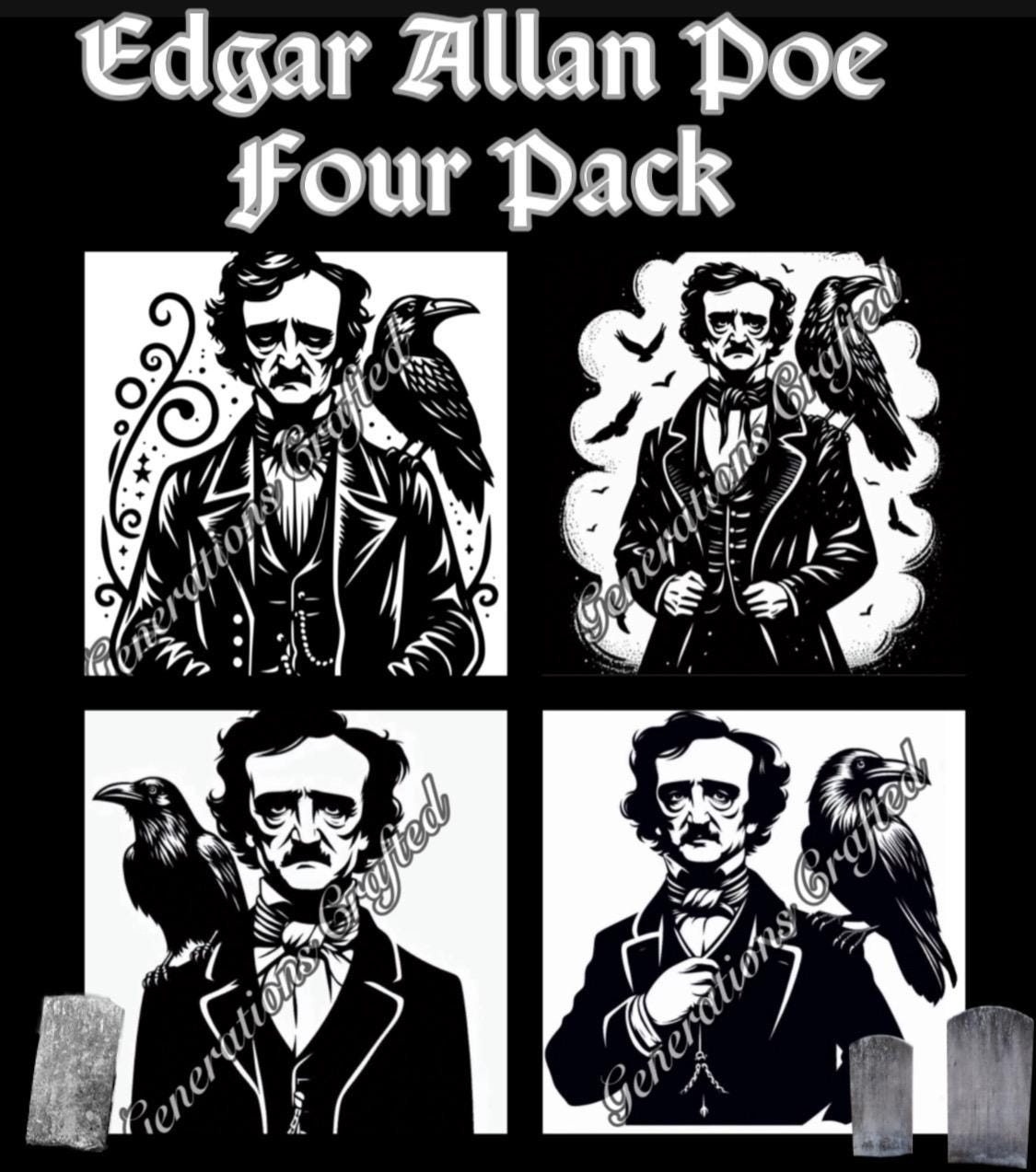 Edgar Allan Poe Bust Four Pack SVG and PNG Bundle - Etsy
