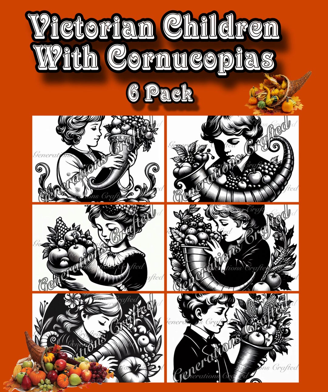 Victorian Children With Cornucopias Six Pack SVG and PNG Bundle - Etsy