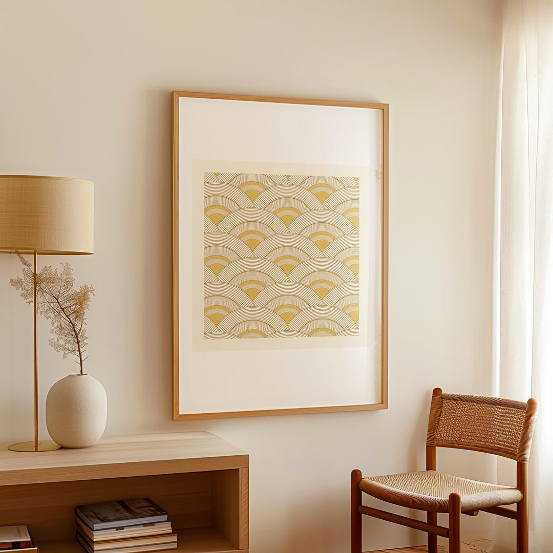 Japandi Printable Wall Art Neutral Beige Seigaiha Pattern Digital ...