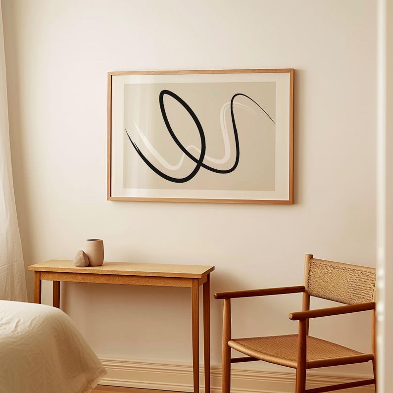 Minimalist Black and White Abstract Line Wall Art Print, Modern Neutral ...