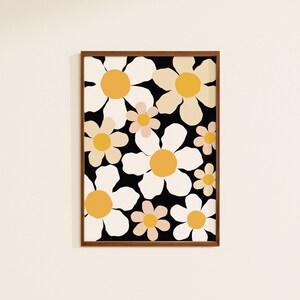Daises Wall Art Print, Black & White Flower Print, Yellow and Cream ...