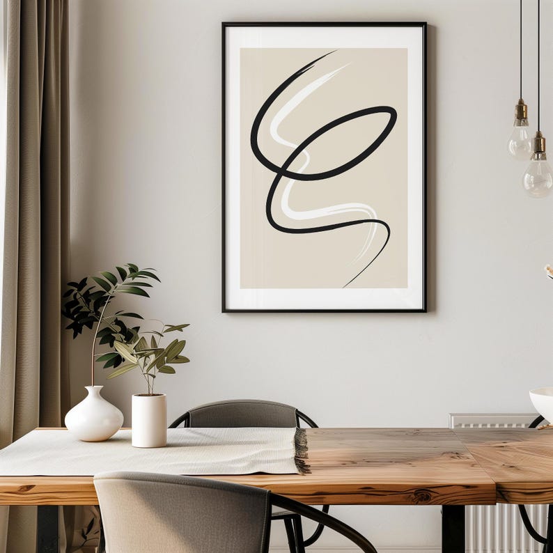 Minimalist Black and White Abstract Line Wall Art Print, Modern Neutral ...