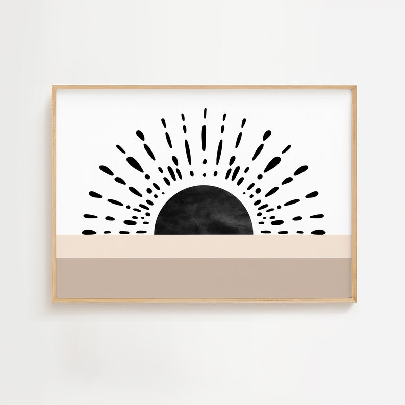 Boho Sun Prints, Black Beige Sun Printable Wall Art, Minimalist Print ...