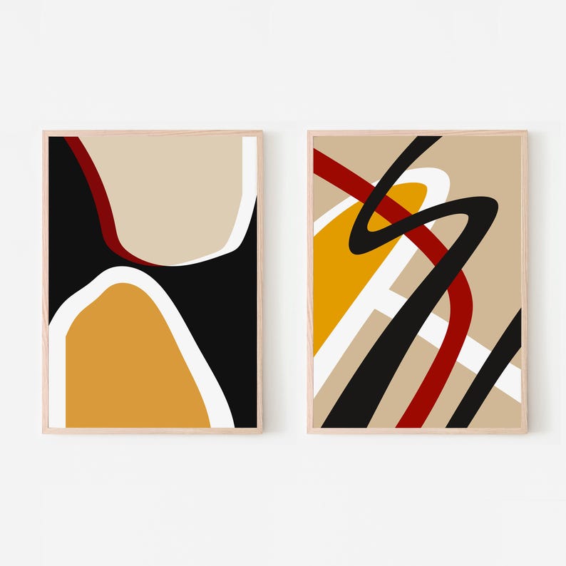 Mid-century Modern Abstract Art Prints: Geometric Line Art Set (digital ...