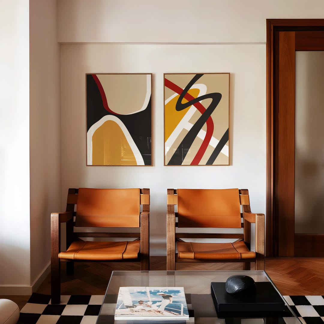 Mid-century Modern Abstract Art Prints: Geometric Line Art Set (digital ...