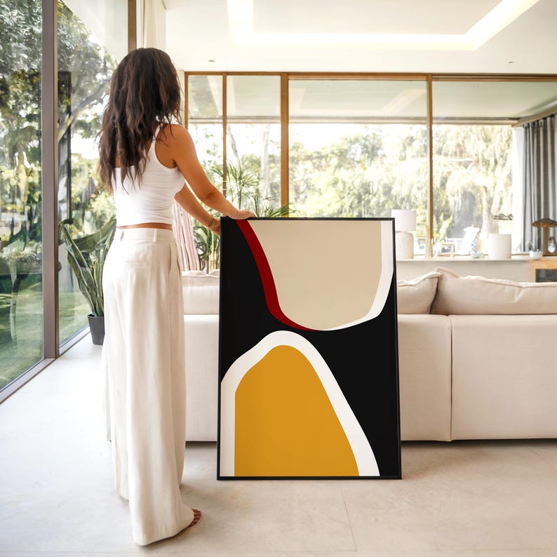 Mid-century Modern Abstract Art Prints: Geometric Line Art Set (digital ...