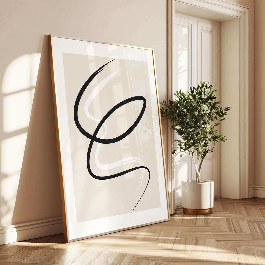 Minimalist Black and White Abstract Line Wall Art Print, Modern Neutral ...