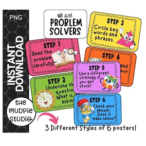 Math Problem Strategy Solving Posters - Math Class, Bulletin Board ...