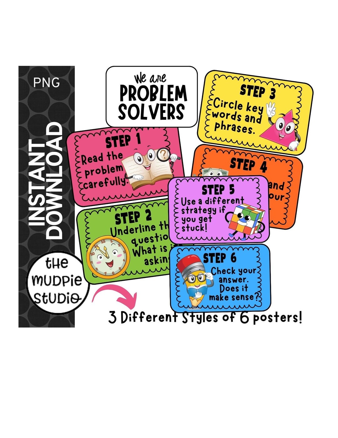 Math Problem Strategy Solving Posters - Math Class, Bulletin Board ...