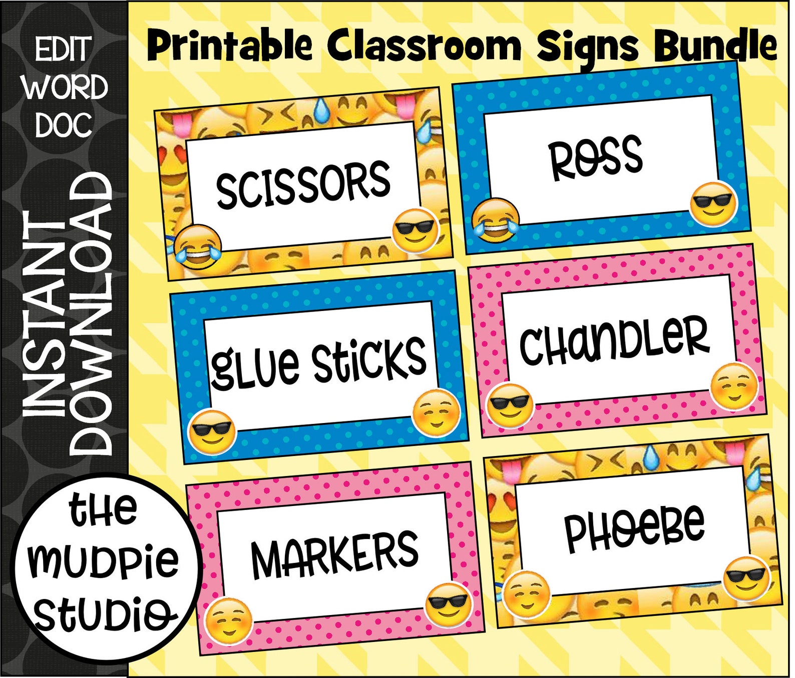 Classroom Emoji Tags - Editable, Printable, Class Label, Nameplate, Tag ...