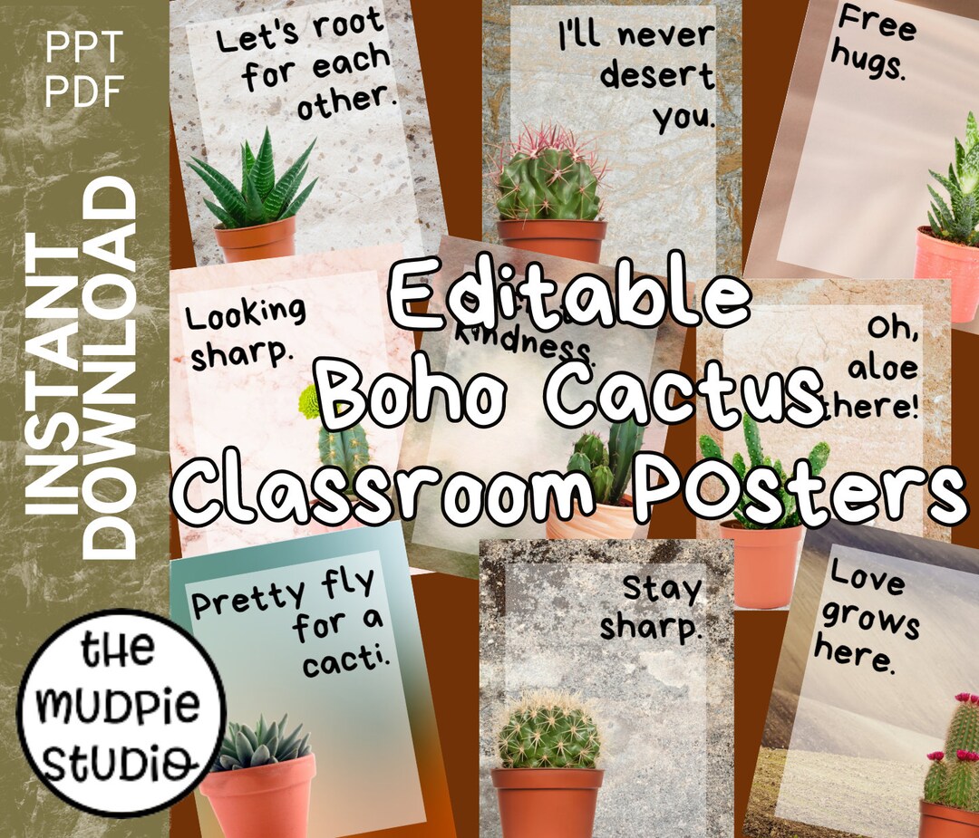 Boho Classroom Cactus Posters - Cactus Decor, Sign, Classroom Printable ...