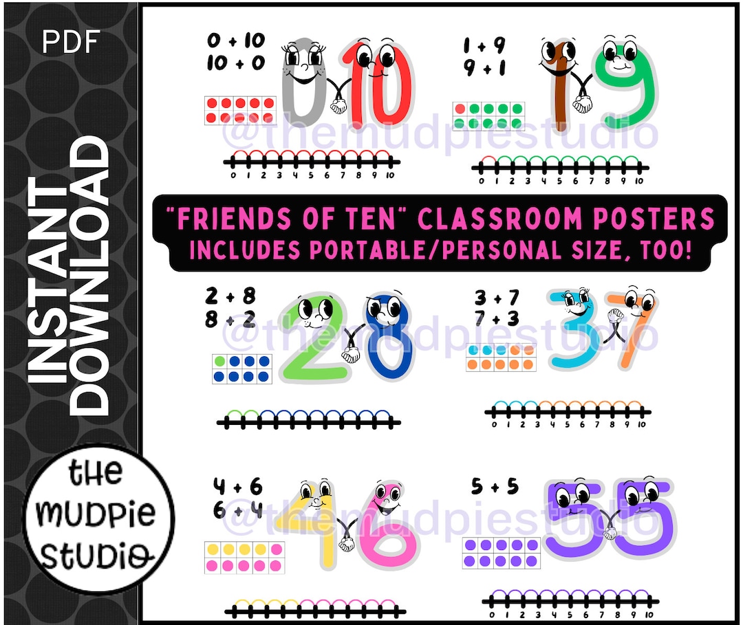 Math Ten Friends Posters - Math Class, Bulletin Board, Math Teacher ...