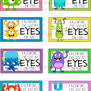 Monster Got My Eyes on You Valentine's Day Digital Download Tag Label ...
