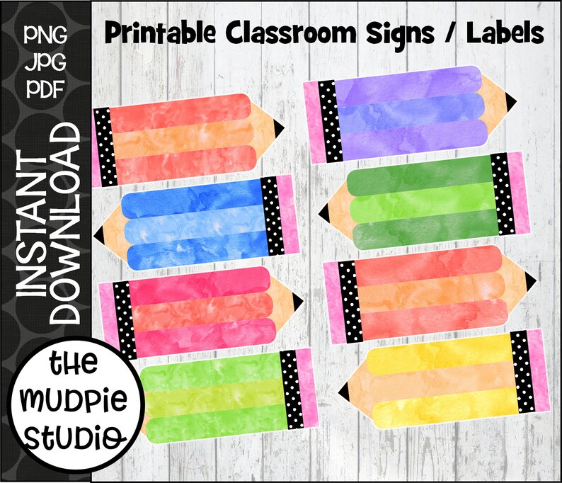 Watercolor Pencil Sign Label Tag Classroom Sign Classroom - Etsy