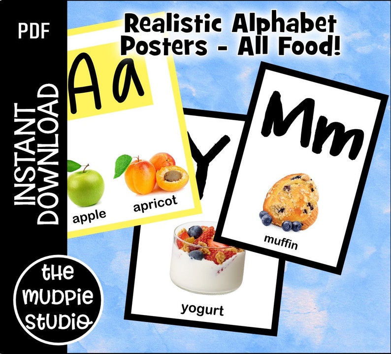 Alphabet Printable Kid Food ABC Classroom Decor Reading | Etsy