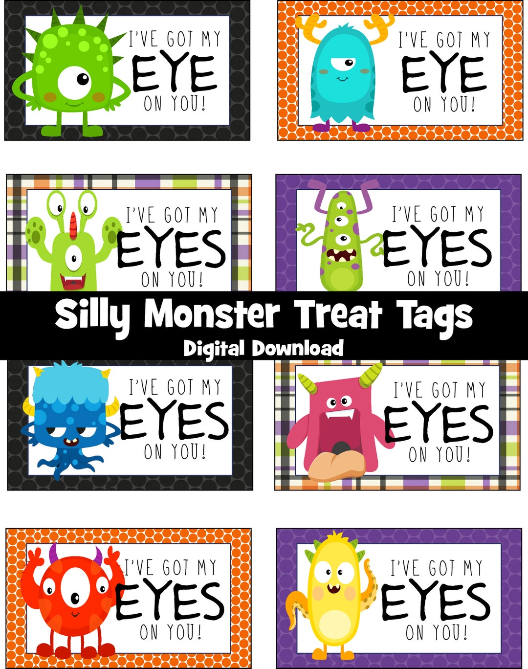 Silly Monster - Treat Tag, Label, Topper, JPG, PNG, PDF, Kids Halloween ...