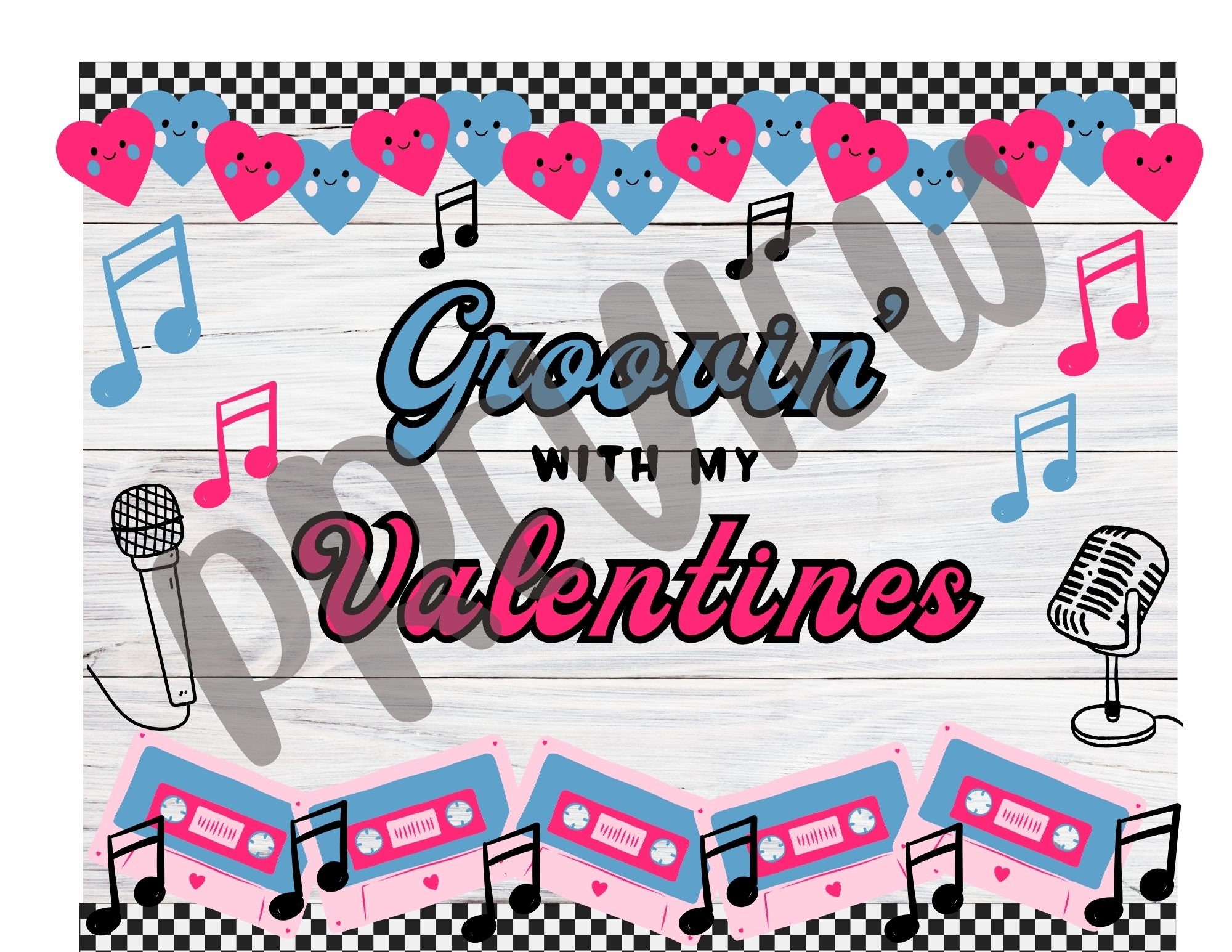 Retro Groovy Valentine Bulletin Board Kit Set - Pink Black Retro ...