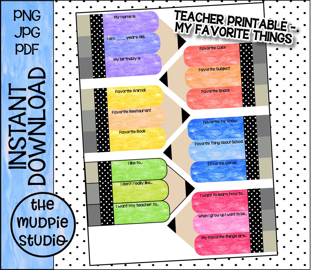 My Favorite Things Printable - Back to School, Get to Know You, Teacher ...