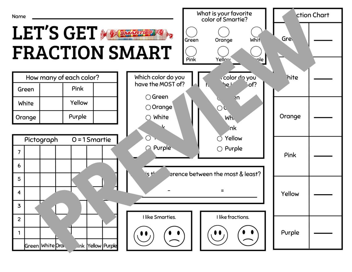 Fraction Fun With Smarties Worksheet - Math Class (PDF) - Etsy