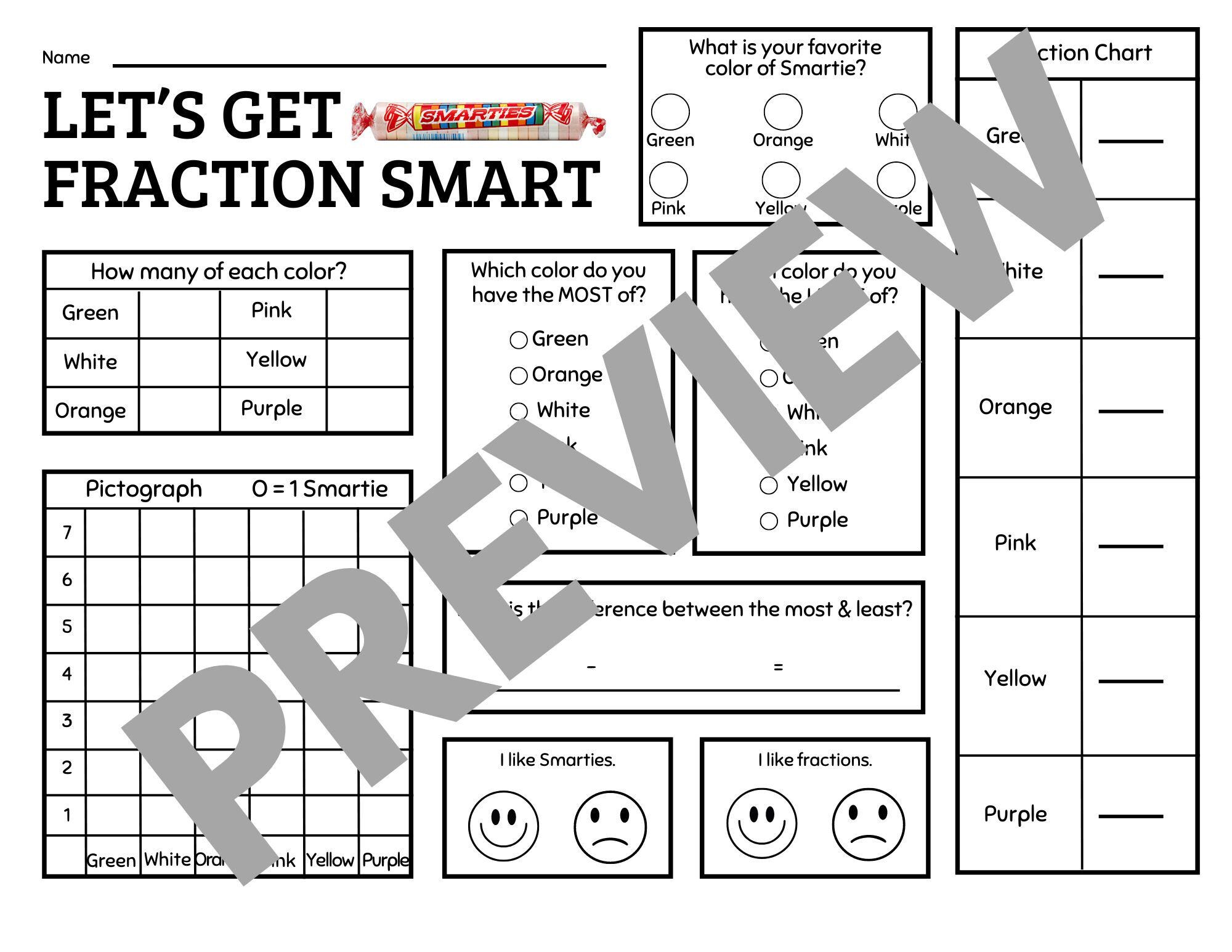 Fraction Fun With Smarties Worksheet - Math Class (PDF) - Etsy