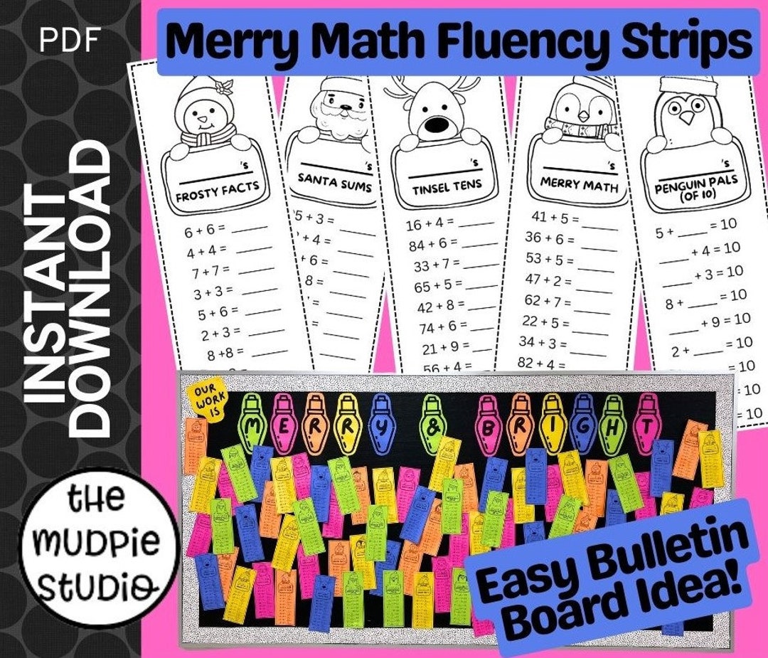Merry Math Fact Fluency Strips and Holiday Bulletin Board - Etsy