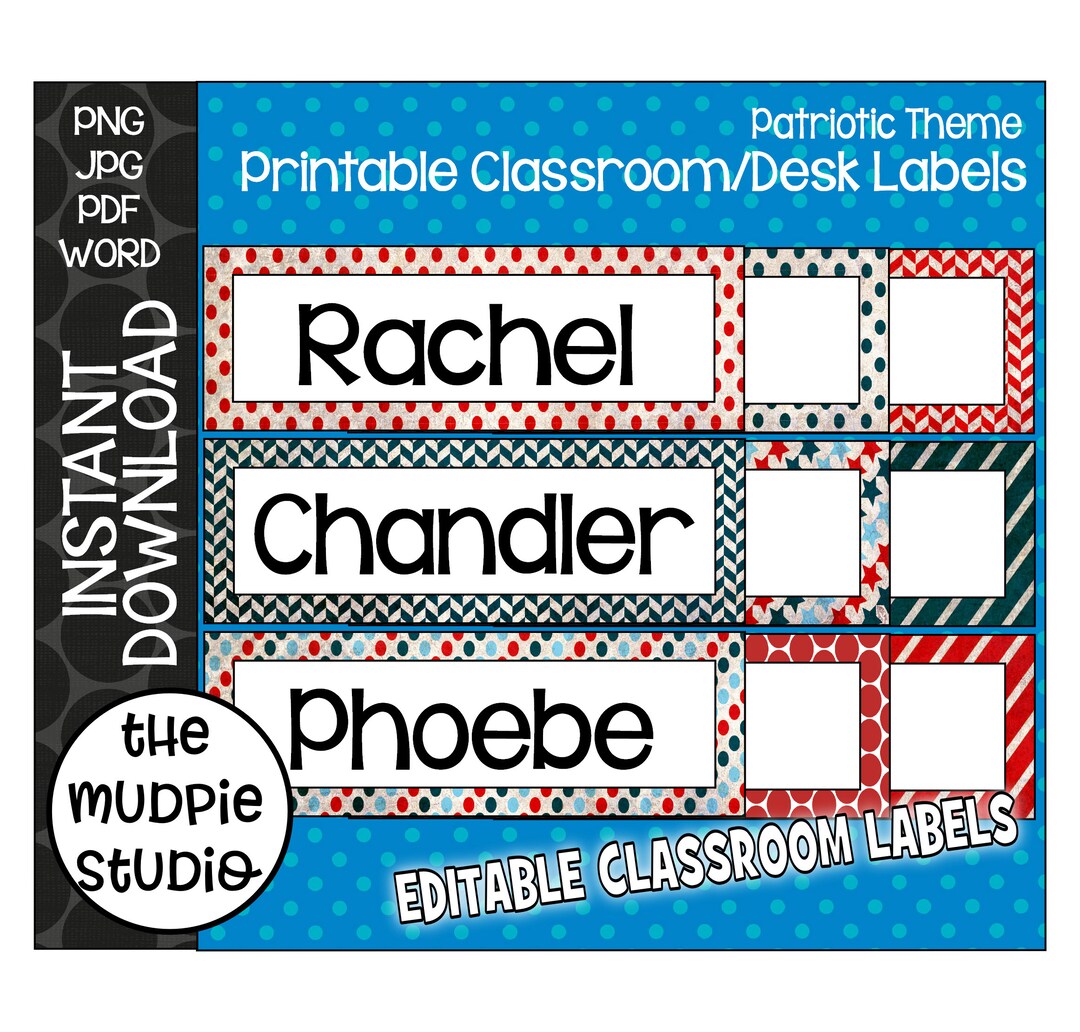 Classroom Patriotic Labels Tags Nameplate Template Tag - Etsy