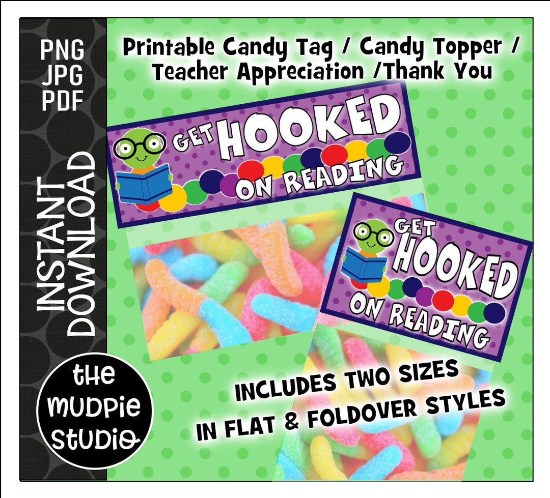 Bookworm Printable - Candy Tag, Kids Birthday Tag, Reading Tag ...