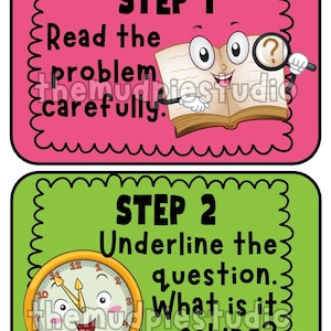 Math Problem Strategy Solving Posters - Math Class, Bulletin Board ...