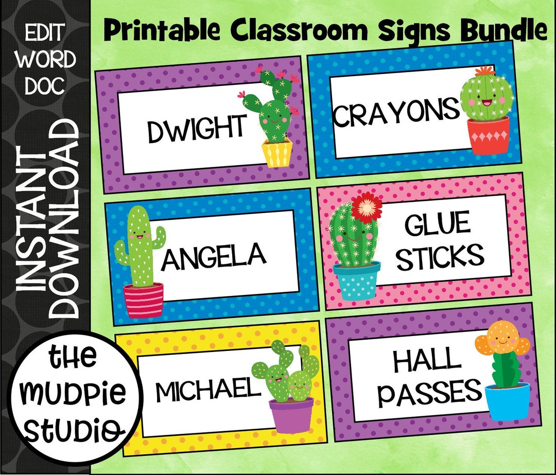 Editable Classroom Labels Tags - Teacher, Cactus, Plant, Succulent ...