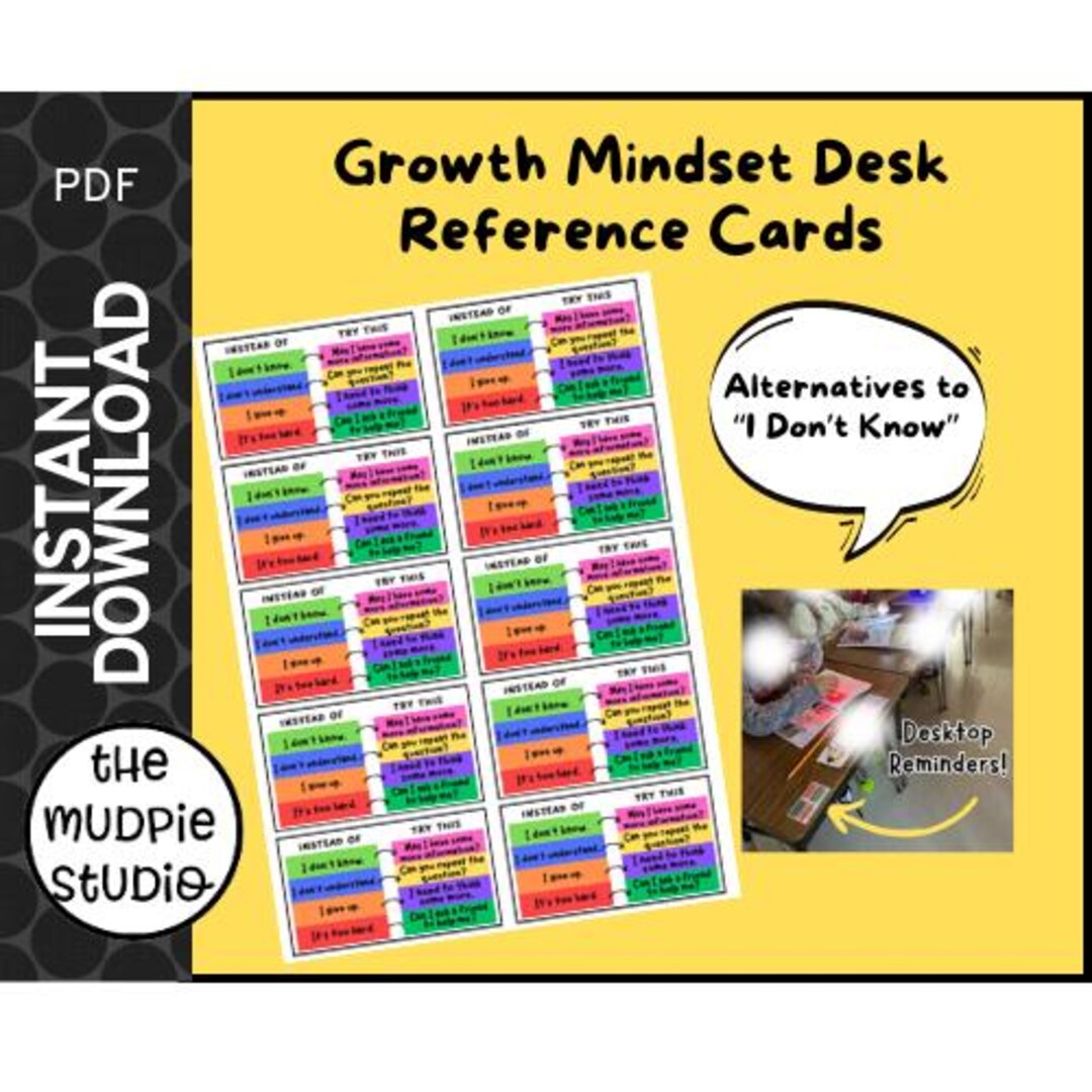 Growth Mindset Desk Reference Card - Classroom Decor, Desk Decor ...