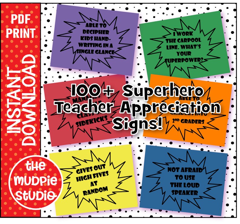 100 SUPERHERO Signs for Teacher Appreciation Thank You - Etsy