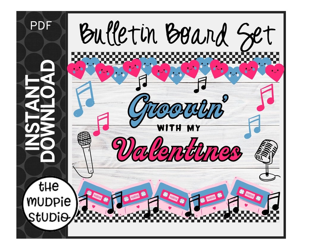 Retro Groovy Valentine Bulletin Board Kit Set - Pink Black Retro ...