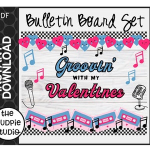 Retro Groovy Valentine Bulletin Board Kit Set - Pink Black Retro ...