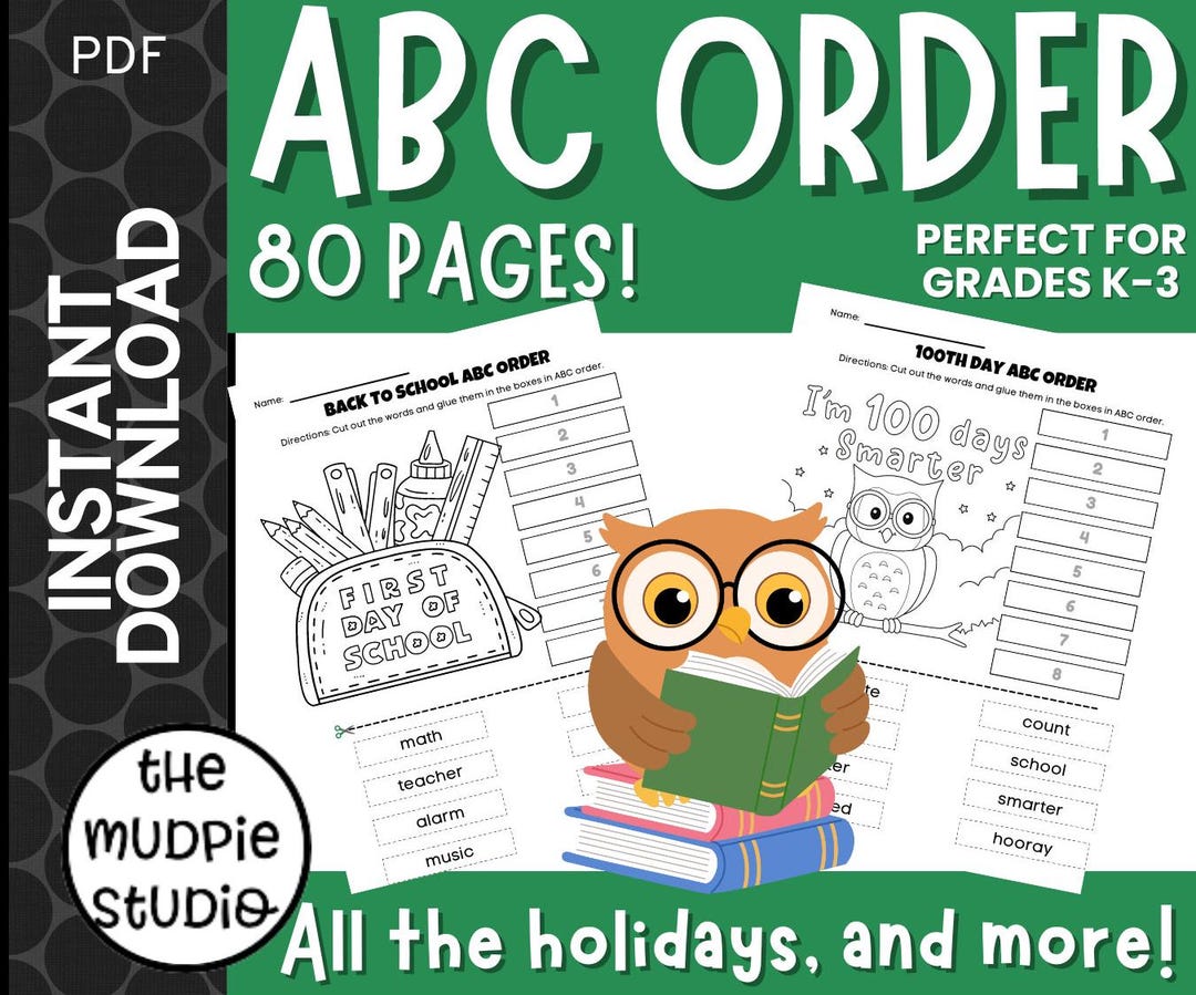Set of 80 ABC Alphabetical Order Cut Paste Worksheet, Holiday ...