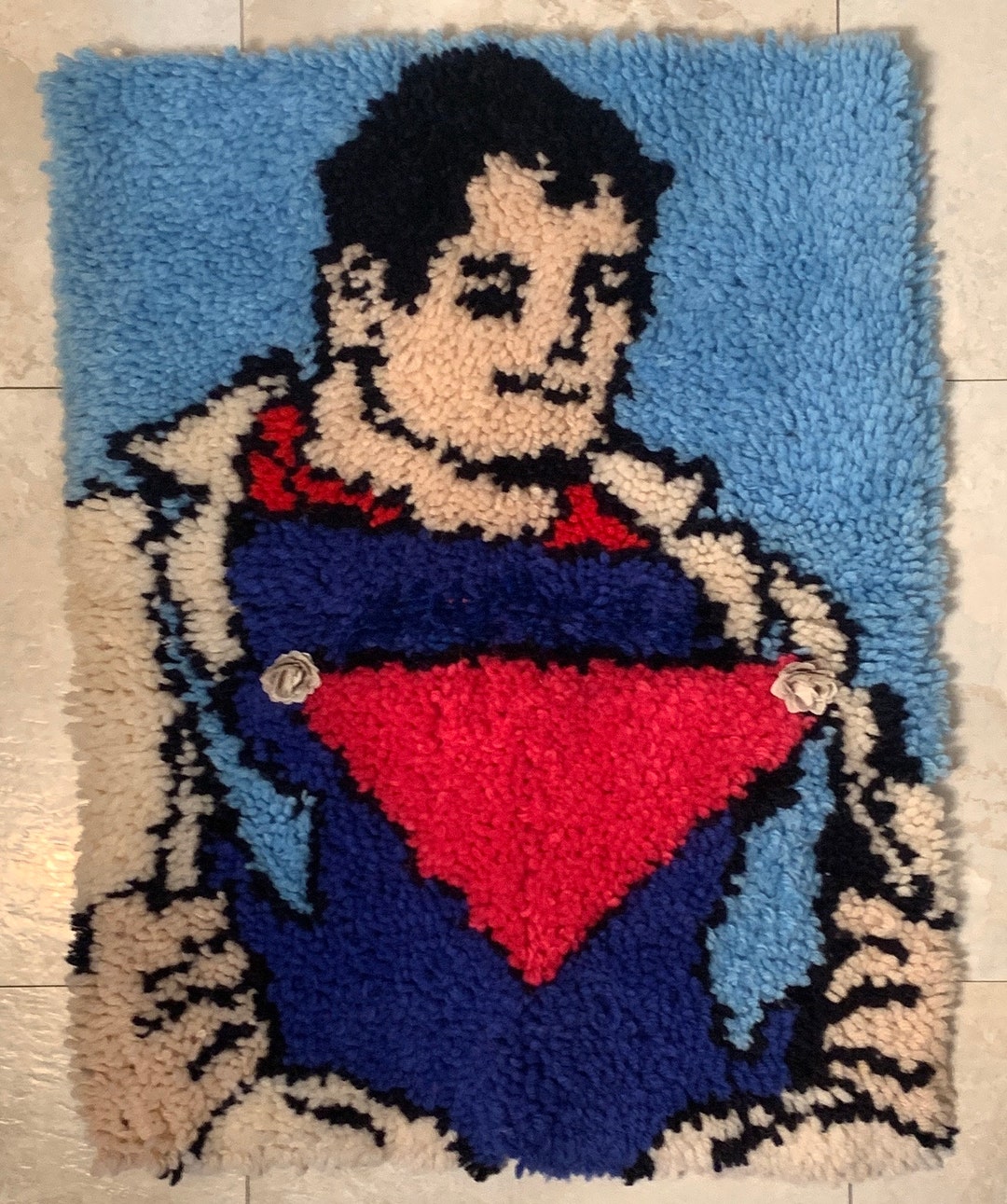 Original Modified Superman Vintage Latch Hook Rug Art by Jacinta ...