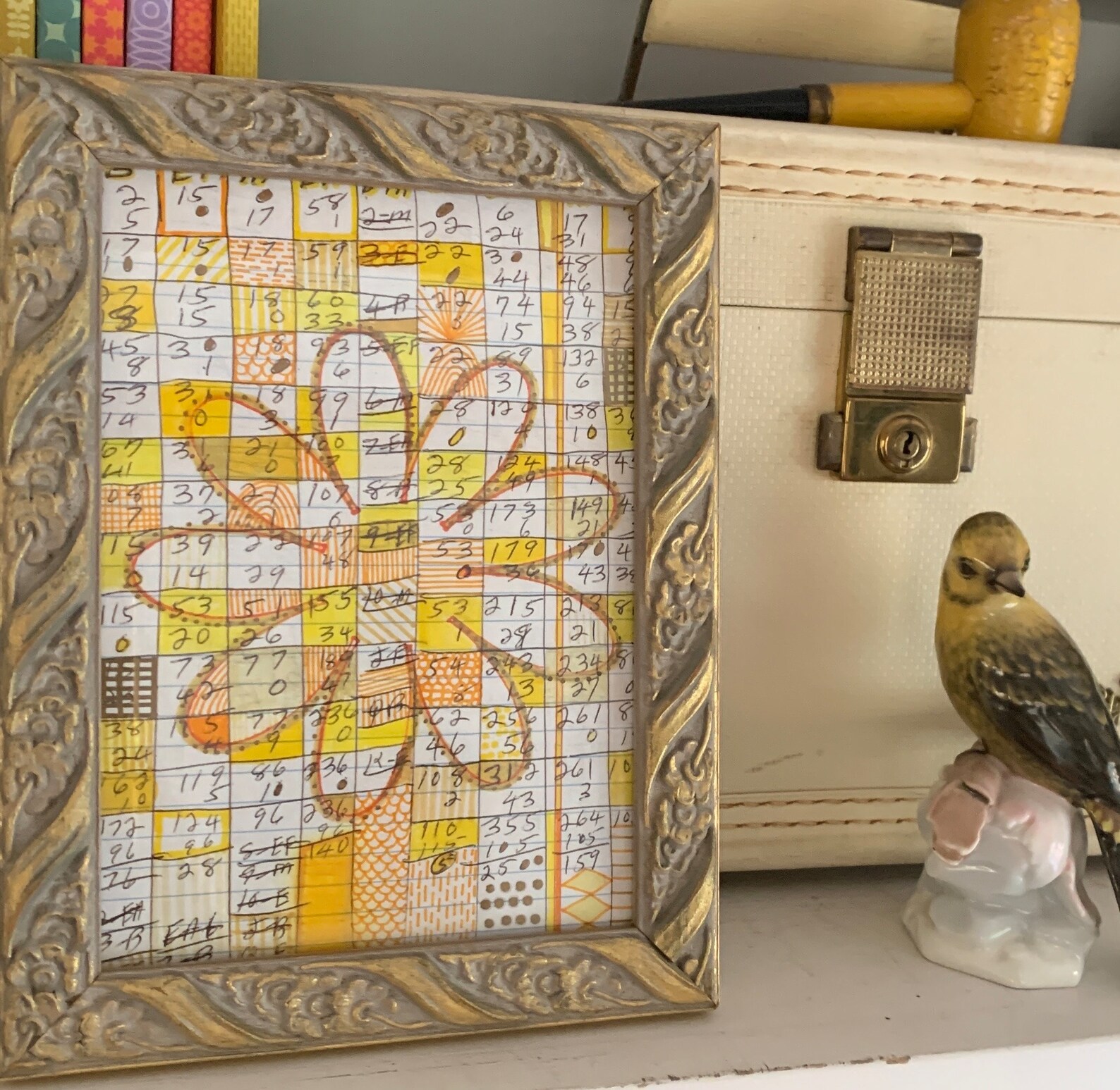 Small Original Art on Paper / Floral Yellow Geometric Patterns by ...