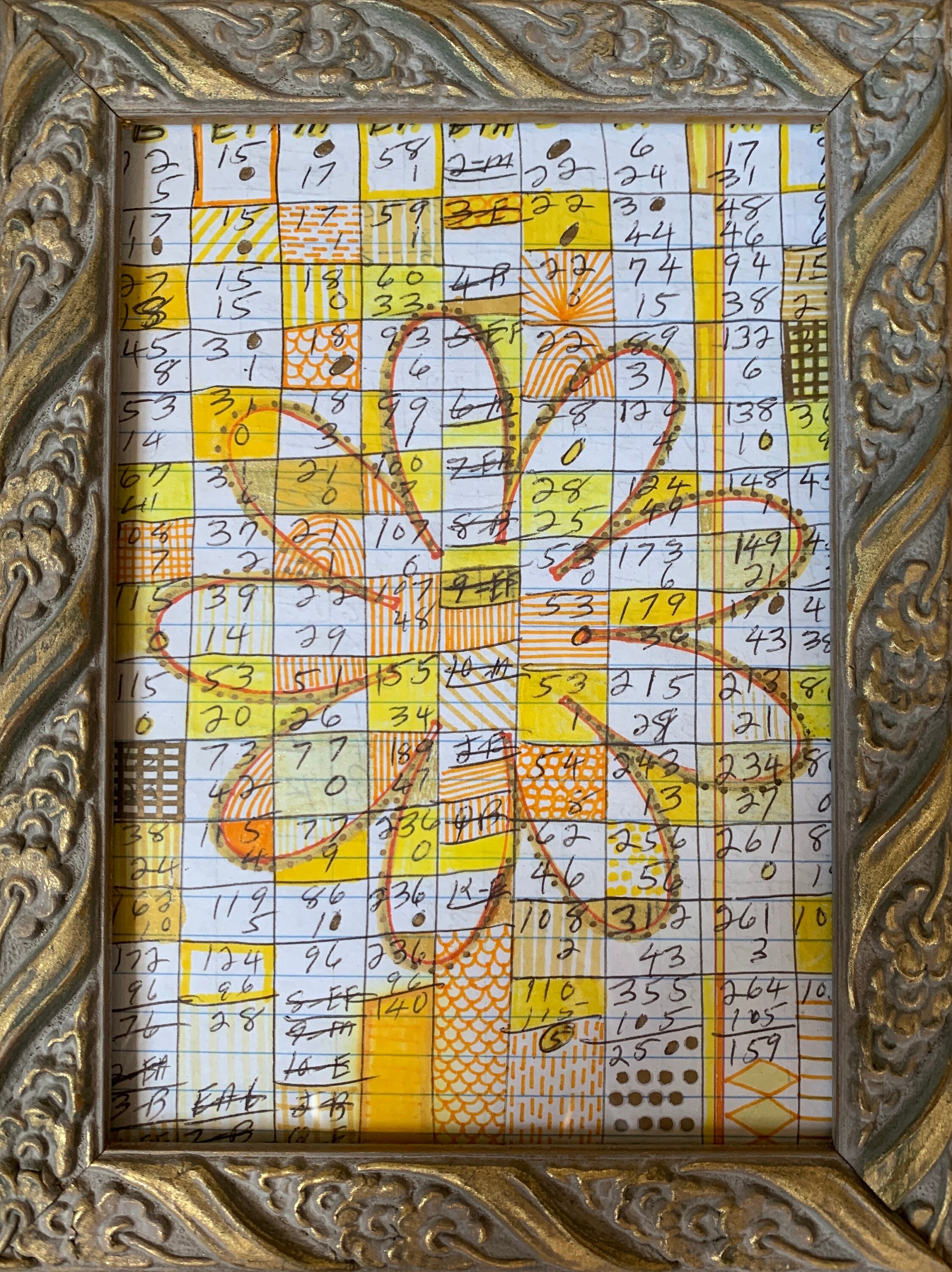 Small Original Art on Paper / Floral Yellow Geometric Patterns by ...