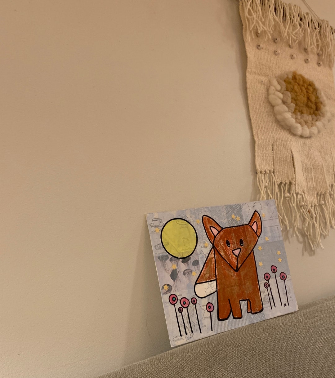 Painting of Red Fox With Flowers and Moon / Mixed Media Acrylic ...