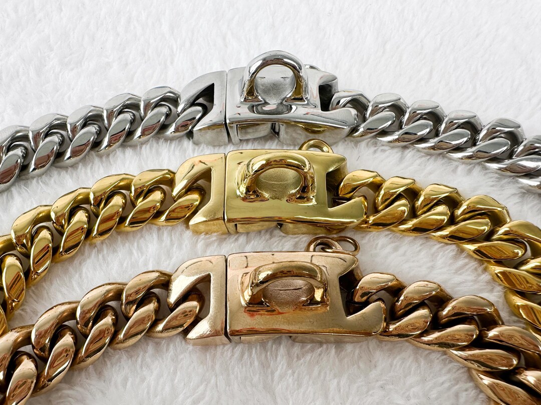 Handcrafted Cuban Link Dog Chain, Gold Pet Collar, Elegant and Durable ...